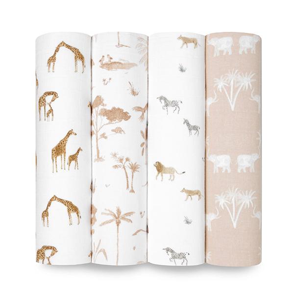 GOTS認証　コットン100%（オーガニックコットン使用）　スワドル4枚入りスワドルを使って赤ちゃんを優しくしっかり包むことでモロー反射を抑え、まるでママのおなかの中にいるような安心感を与えられるといわれています。エイデンアンドアネイのスワ...