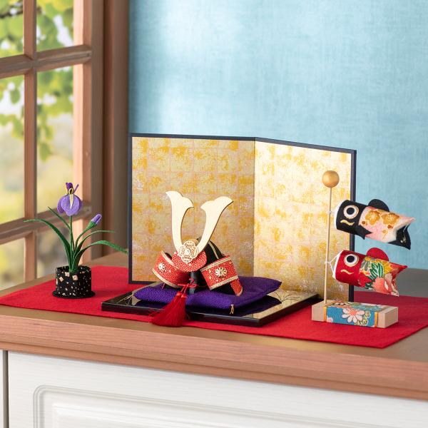 五月人形 コンパクト鯉のぼり 室内 おしゃれ 金襴金兜 屏風 こいのぼり 兜 オリジナル コンパクト ちりめん 室内 端午の節句 初節句 子供の日 マンションサイズ 『龍虎堂』リュウコドウ 五月人形 モダン