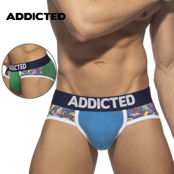 ◆ADDICTED◆ブリーフ◆S/M/L/XL※1枚のみでの販売です構成：綿80％、ポリエステル10％、エラスタン10％ より快適さを確保するために適用された革新的なデザインとテキスタイル。 面白い漫画のプリントのサイドパネル。 ネイビーと...