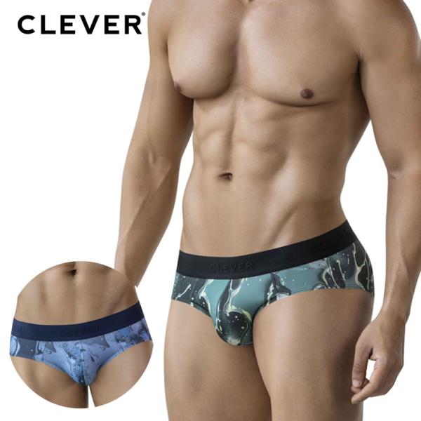 【CLEVER アート柄ブリーフ】抽象アートのような独特のプリントが目を引く、CLEVERのハイセンスなブリーフ。  ブルーとグリーンの2色展開で、洗練された大人の雰囲気を演出します。◆ 立体カップ構造  フロント部分は立体的にカットされ、...