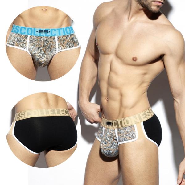 ◆ES collection◆ブリーフ◆XS/S/M/L/XL（日本サイズより異なる）ヒョウとチェーンは最高級の生地で作られたブリーフをプリント50％ビスコース35％ポリエステル5％ポリアミド10％エラスタンヒョウとチェーンのフロントサイド...