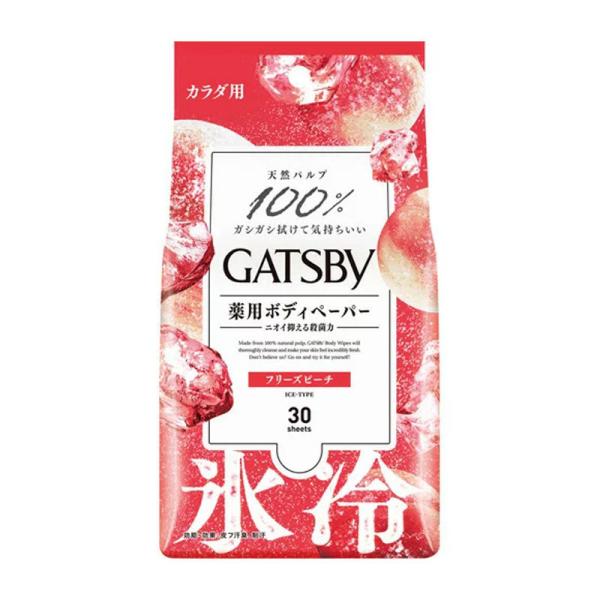 【ギャツビー アイスデオドラント ボディペーパー フリーズピーチの商品詳細】・ニオイ抑える殺菌力！・より清潔に、より気持ちよく！・汗・ベタつきをしっかり除去しニオイも防ぐ・ガシガシ拭けて爽快＆気持ちいい薬用ボディペーパー