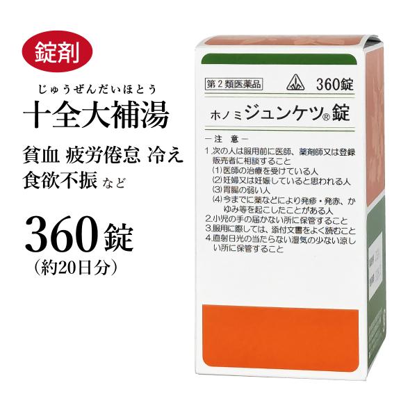 十全大補湯（じゅうぜんだいほとう） 【製造元】剤盛堂薬品株式会社【効能・効果】体力虚弱なものの次の諸症：病後・術後の体力低下、疲労倦怠、食欲不振、ねあせ、手足の冷え、貧血【用法及び用量】年齢/1回量/1日服用回数（3回）大人/6錠7歳以上1...