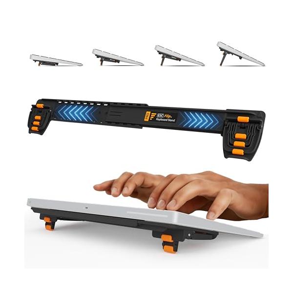 持ち運びブラック/-/ESC-Flip PRO・パッケージ個数:1・　無駄な力が抜けてタイピングしやすくなる　2021年新モデルフリップタイプの4段階 角度/高さ調節、幅拡張もできる、パソコンノートPCキーボードスタンド。貼り付けるだけで簡...