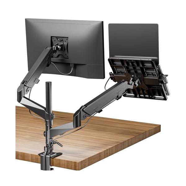 2画面・トレイ付き二画面のガススプリング式アームで自由自在にモニターやパソコンを配置できて、机がスッキリ片付きます。各アームは最大32インチのモニターに対応可能、耐荷重は0-9kgとなります。また、ノートパソコントレイが付いており、12.5...