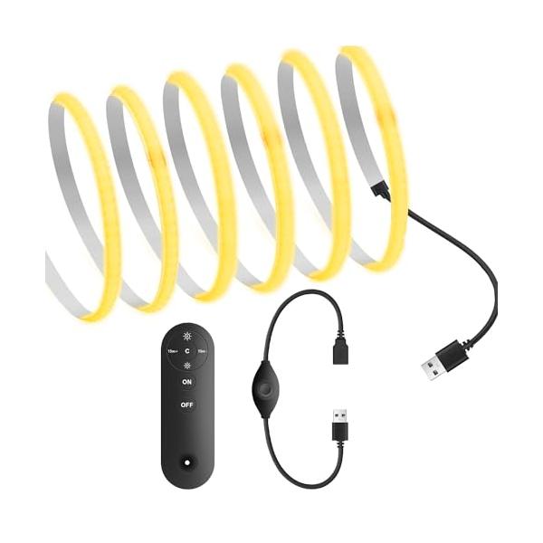 寝室 キッチンホーム オフィス屋内装飾電球色2700K/5V-3m/5MMCOB-5V-USBYK・Color:電球色2700KSize:5V-3m・遥控器を使用した簡単な操作です ライトストリップの一部をレシーバーに差し込み、電源アダプタ...