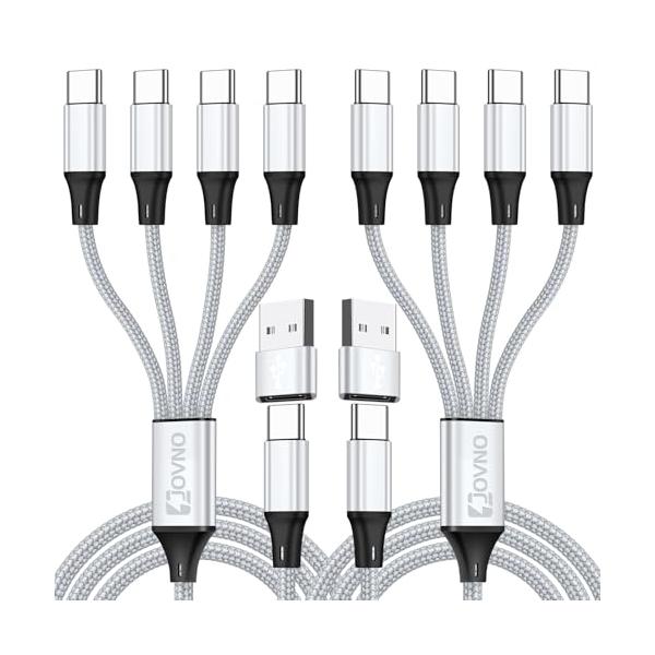シルバー/-/xc-1cto4c・PD 40W+QC 3.1A 高速充電＆データ転送：このUSB A/Cから複数のUSB Cへの分岐ケーブルは、最大40W/3.1Aの出力をサポートし、USB AからUSB Cケーブルは最大3.1Aの出力を提...