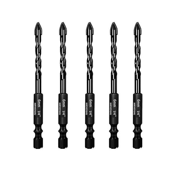 -/6mm-ブラック/eccentric 5pcs・Size:6mm-ブラック・超硬合金M35偏心ドリルビット刃先は高速度鋼M35で作られ、硬化され、完全に研磨され、ほぞビットをより鋭くします。穴を開けるスピードが速くて、靭性が高くて、耐久...