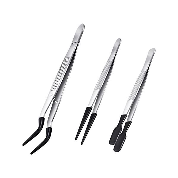 シルバー＆ブラック/-/-・パッケージ個数:1・パッケージには 3 種類のピンセットの先端が含まれており、日常生活のさまざまなニーズを満たすのに十分な種類があります。・ラバーコーティングデザイン: これらの曲がったピンセットはラバーコーティ...