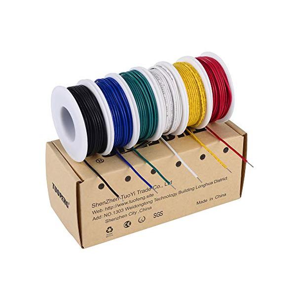 赤、黄、白、緑、青、黒/22 AWGソリッドコア電線/22awg・Size:22 AWGソリッドコア電線・パッケージ個数:6・TUOFENGソリッドシングルコアワイヤー1007 22 AWGフックアップワイヤー：PVCシース付きのソリッドめ...