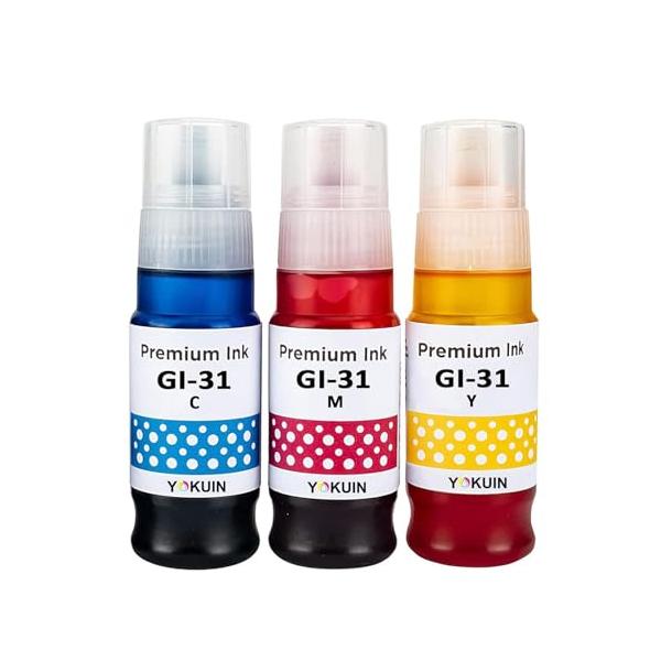 GI-31 CMY/GI-31 CMY/YK-GI-31 CMY・Color:GI-31 CMY・高品質のインク組成 YOKUINのGI-31C/M/Yインクボトルは、純正品と同等の品質を持ち、鮮やかな色再現を提供する染料タイプのインクです...