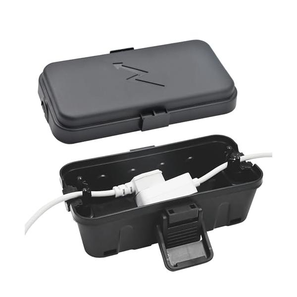 インダストリアルブラック/-/HS001・Color:ブラック・屋外・屋内の配線接続を効果的に保護。小さなサイズ（20x10x8cm）と2つのケーブルポートで、プラグ、延長コードコネクタ、タイマー、延長コード、クリスマスライト、ガーデンライ...