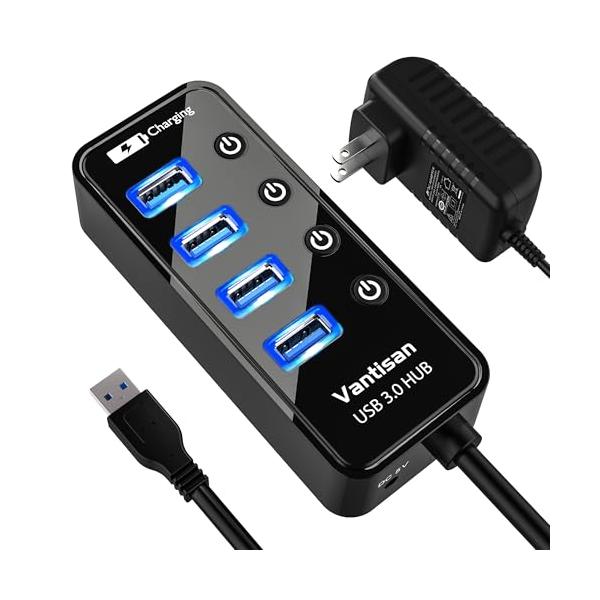 -/-/THX-050300KDJ・パッケージ個数:1・vantisan USB3.0ハブ5ポート拡張パソコンのUSBポートは1つを4つのUSB3.0データ転送ポート+1つの高速充電ポートに拡張します。複数のHDD外付け、USBメモリ、スマ...