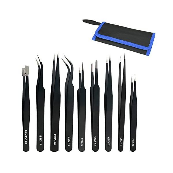 シールや小さな部品など細かなアイテムをより掴みやすく設計された極細ピンセットです。わし口や直型といった様々な形状を9種類揃えており、シーンに応じて使い分けできます。・汚れが付着しにくい素材を採用。加えて帯電防止ESDコーティングを施している...