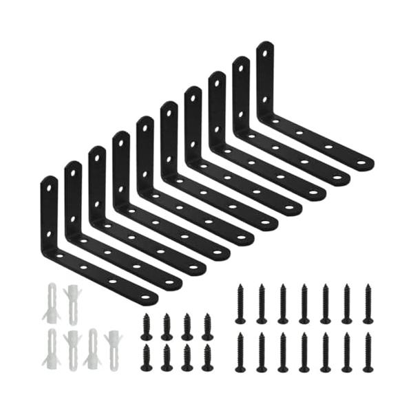 黒/-/L字金具・Color:黒・セット内容ブラケット金具×10、固定ネジ（長い）×40、固定ネジ（短い）×20、ボードアンカー×20。専用ネジがついておりますのですぐに作業いただけます。・高品質丈夫な304ステンレス鋼で作られ、耐磨耗性・...