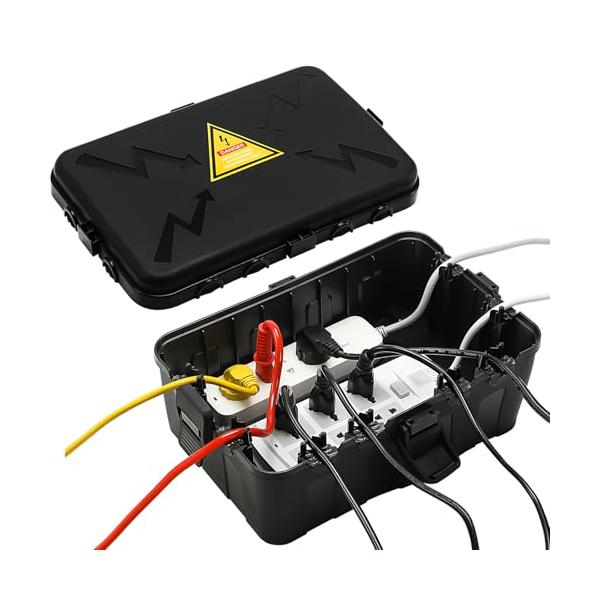 インダストリアルブラック/-/HC001・Color:ブラック・屋外と屋内の配線接続を効果的に保護。屋外コンセント、タイマー、延長コード、コンセントプラグ、アダプターを保護する大型サイズ（32x22x13cm）と8つのケーブルポート。・4ス...