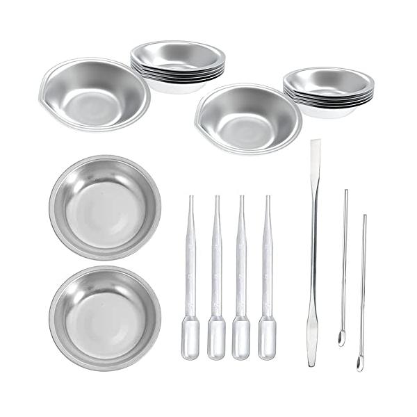 セット内容21点セット。塗料皿*12、筆洗大皿*2 、3mlスポイト*4、スプーン形調色スティック*2、両端タイプかくはん棒*1。・塗料皿筆塗り時の塗料を混合したり薄めたりする際に使用できます。12個の塗料皿は注ぎ口ありで、使い便利です。ス...