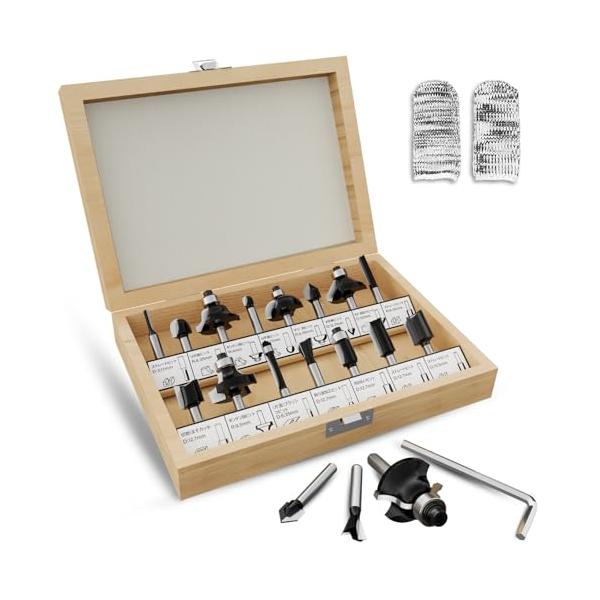 -/15本組/15本組・パッケージ個数:1・15本の多用途ビットセット様々な木工作業に対応できる15種類のビットをセットでご提供。戸板彫刻から装飾加工まで、幅広いニーズにお応えします。収納ケース・スパナ・指サックがセットになっているので、工...