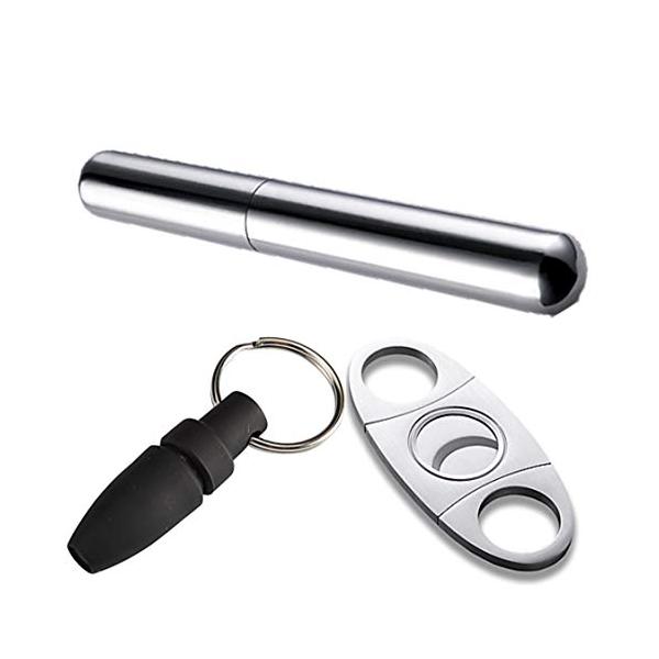 シルバー/-/ddsdsds・葉巻お出かけ3点セットこれさえあればオシェレに はまき を携帯できます・ シガーカッター  簡単に葉巻のヘッドを水平に切ることができます。・ ステンレスチューブケース ／ チューボ  外に出かける時に折れたり湿...