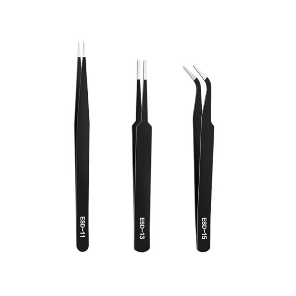 NumberOfItems:3・商品情報:精密ピンセットモデル:ESD-11、ESD-13、ESD-15。 材質:ステンレス、色:黒。・防磁、防腐:精密ピンセットは高品質ステンレスで作られ、表面は静電気防止ESDコーティングを採用し、防磁性...