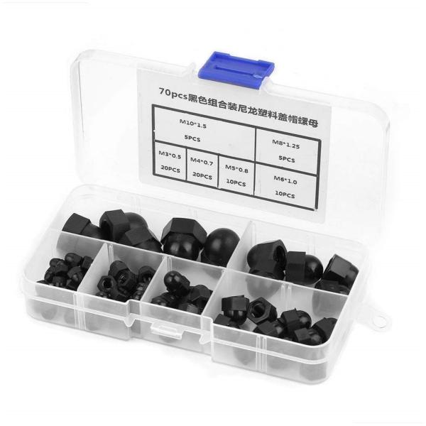 黒/-/-・Color:黒・パッケージ個数:1・70個この箱入りナイロンプラスチックキャップナットは色が黒で、6つのサイズがあり、それぞれ合計70個のナットがあり、異なるサイズの機会に適切な選択を見つけることができます。・ナイロン材料高品質...