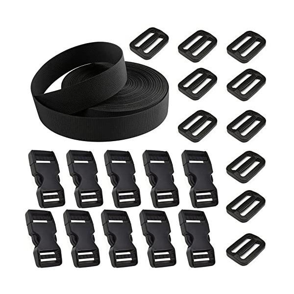 モダン サイドリリースブラック/Free Size/-・パッケージ内容テープアジャスター*10個＋25mm幅のPPベルト*10ｍ＋サイドリリースバックル*10個・優れた素材バックル方には高品質のABSプラスチェクを使用し、丈夫が持って有りな...
