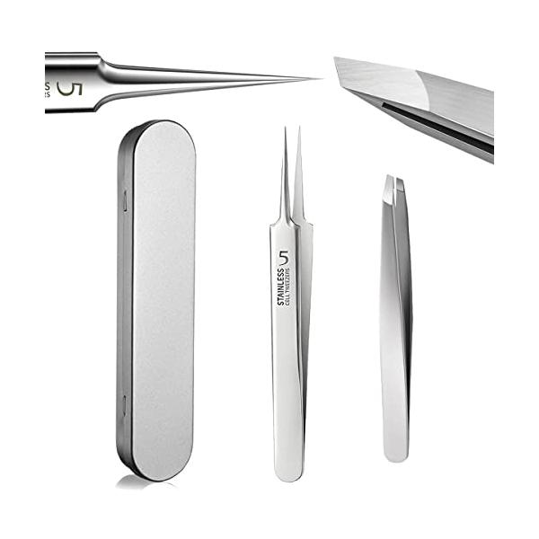 角栓ピンセット*1本+先斜め毛抜き*1本Silver/2本セット（角栓ピンセット+先斜め毛抜き）/-・Style:角栓ピンセット*1本+先斜め毛抜き*1本・パッケージ個数:1・超極細の先端ドイツの精工技術を採用されており、業界の最小値を超え...