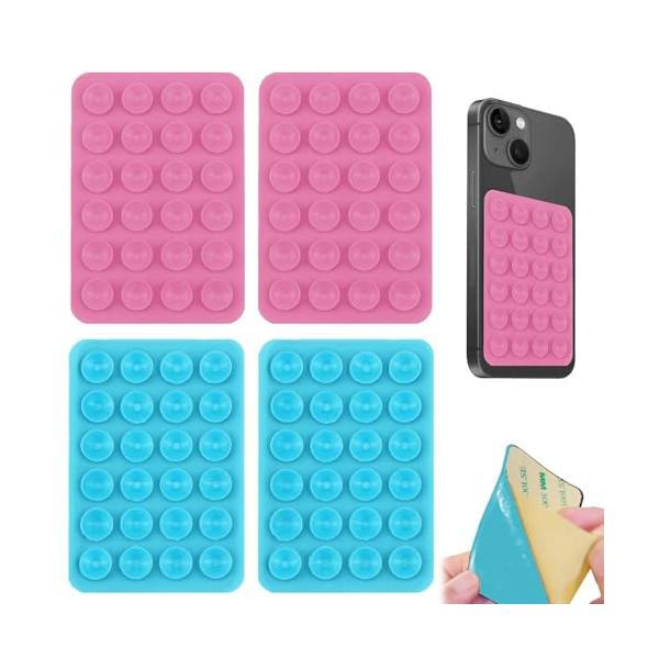 PINK+BLUE/-/PAVIKE-01・商品仕様セット内容：吸盤壁スタンドマット４枚入り；サイズ：80*55ｍｍ；色：ブルー/ピンク。・ハンズフリーの携帯電話ホルダーこの革新的な携帯電話用吸盤マウントは、スマートフォンの背面に取り付ける...