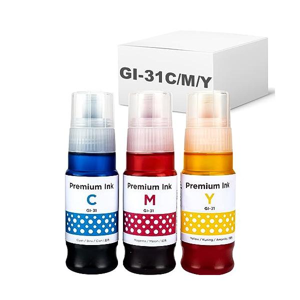 純正型番：Canon用 GI-31 互換詰め替えインク・型番：GI-31GI-31C GI-31M GI-31Y 3色セット・セット内容：GI-31C シアンC GI-31MマゼンタM GI-31YイエローY 70ml 染料インクボトル各1...