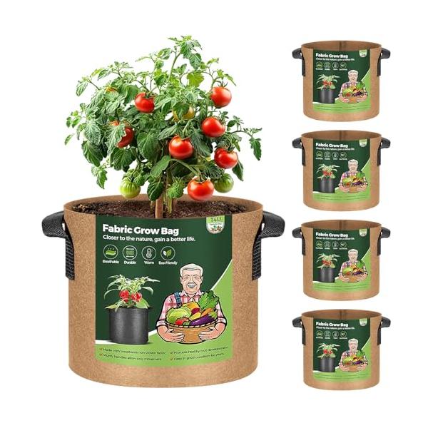 シンプルブラウン/7ガロン（35cm直径ｘ28cm高さ）/-・Color:ブラウンSize:7ガロン（35cm直径ｘ28cm高さ）・パッケージ個数:5・通気性の生地厚手の不織布で作られて、通気性、透水性に優れているので植物の発育に適していま...