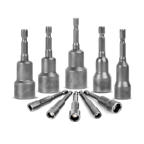 セット内容6mm、7mm、8mm、10mm、12mm、13mm、14mm、15mm、17mm、19mmの全10種類。さまざまなニーズに対応します。六角ナットドライバーの長さ：65mm。・耐久素材六角ハンドルドライブソケットセットは、熱処理さ...