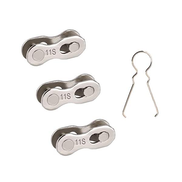 -/-/11速・Model:11速・サイズ20.5mm*8mm、ピンレングス：7.1mm。・セット内容3セット入、取り外す工具付き。材質スチール。・再利用可11S用ミッシングリンク。3〜5回（最大）まで取付け・取り外しが可能で、繰り返し使用...