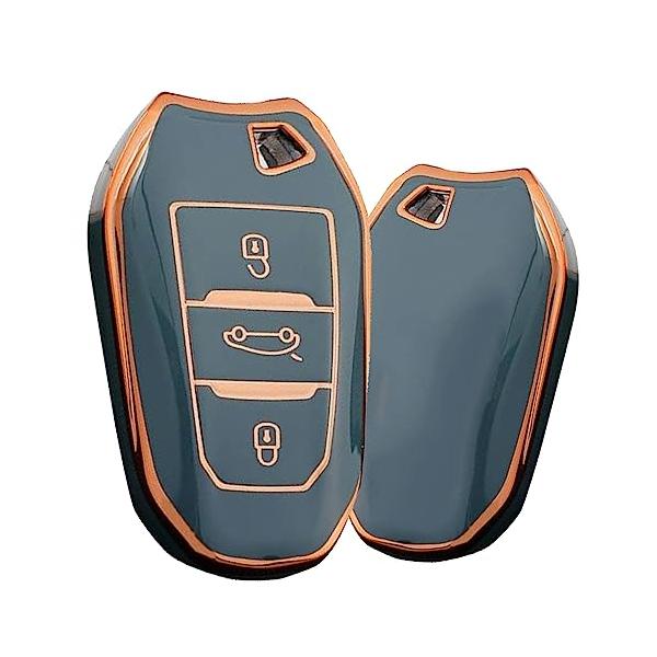 デザインAグレー/-/-・Color:Aグレー・プジョー専用プジョー専用に設計するキーカバーです。キーカバー全体は高品質なシリコン素材に作ります。ボタンの位置は正確で、元のスマートキーとまたっくフィットして、使用するときは非常に便利です。キ...