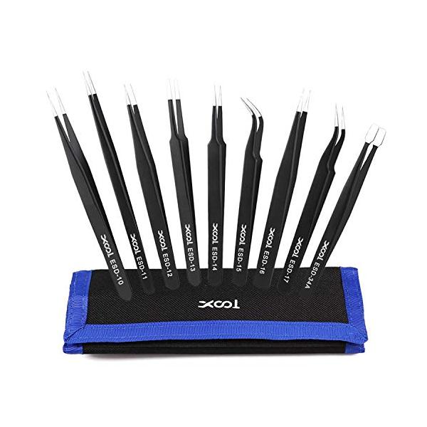 先丸タイプ、先平タイプ、極細タイプ黒/9個アソート/-・Color:黒・多用途XOOLの精密ピンセットセットは、電子機器の修理、回路基板の作業、デジタル製品の取扱いなどに最適です。宝石、細工品、ネイルアートなど幅広く利用できます。・高品質こ...