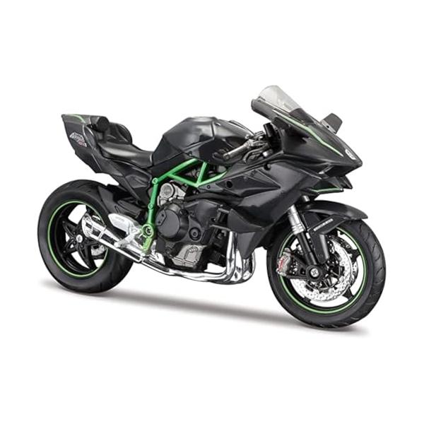 ブラック/21cm×12cm×7cm/-・1/12スケールKawasaki Ninja H2 R 黒×緑の模型バイク・海外ライセンス品 精密な作りのリアルミニバイクです・後輪にはサスペンション機能が付いたリアリティ溢れる１台 ウィンドウボッ...