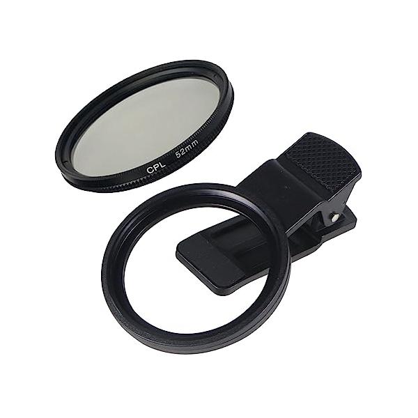 CPLフィルター付き/丸穴/01・Size:丸穴Color:CPLフィルター付き・パッケージ個数:1・モバイル写真を強化:オプションのマクロレンズ、CPLフィルター、可変NDフィルターを備えた52mmプロフェッショナル電話カメラクリップで、...