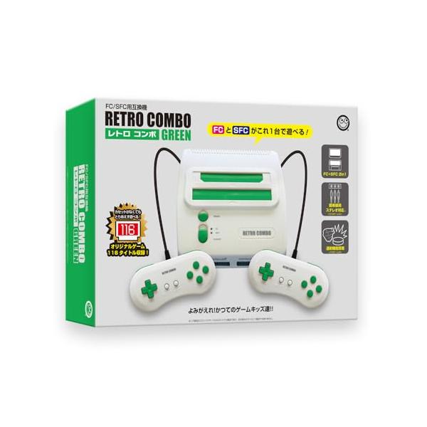 ホワイトグリーン/-/-・パッケージ個数:1・本製品レトロコンボ GREENは、懐かしの名機ファミコンとスーパーファミコンの両方のソフトが、この1台で楽しめるFC/SFC用互換機本体です。・本体、コントローラ2個、ステレオAV端子ケーブル、...
