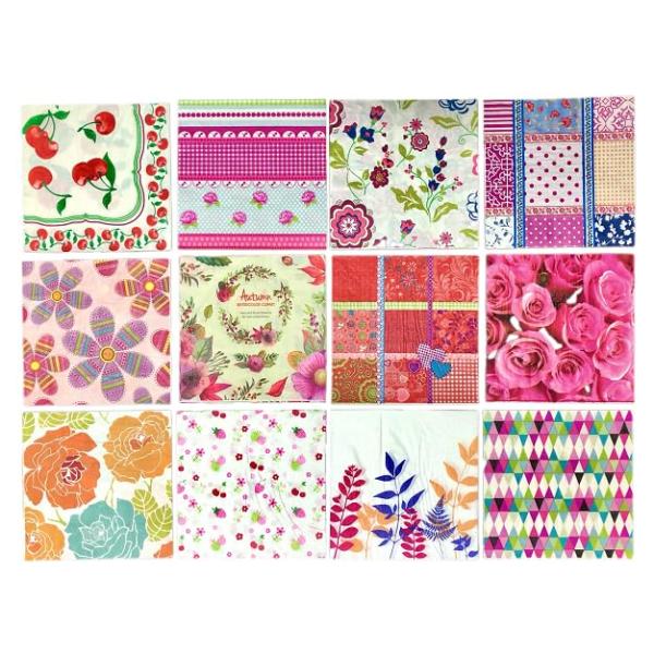 混合カラー/３３ｃｍ×３３ｃｍ/-・サイズ　３３ｃｍ×３３ｃｍ　２枚重ね・12枚入り　12種類　　各１枚・デコパージュなど自宅クラフトにも使えます