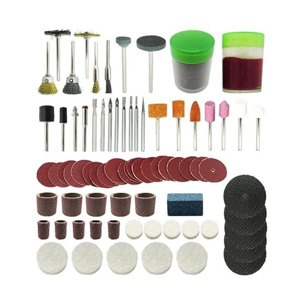 1.100点の豊富なセット内容研磨ヘッド、ポリッシュホイール、切断ディスク、研磨ブラシなど100種類のアクセサリーを収録。彫刻、研磨、穴あけ、ポリッシュなど多様な加工ニーズに対応し、1セットで電動グラインダー作業の全工程をカバー。別途個別購...