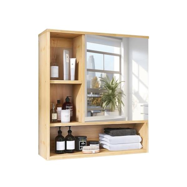 スカンジナビアンベージュ/大型/JJ-ZZ1338-240514-1・収納ｘ化粧鏡、使い勝手の良いミラーキャビネット鏡と収納スペースが一体となったミラーキャビネットで、扉には高鮮明度の銀メッキミラーが付いているので、洗顔やメイクをする際にも...