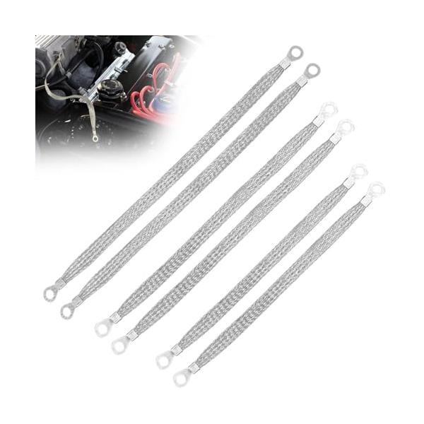 商品仕様セット内容：6 x エンジン接地ストラップ、サイズ：200mm、250mm、300mm；リング端子内径:8 mm、素材: 錫メッキ銅。・高質な素材耐久性のある良好な導電率の錫メッキ銅素材で作られており、耐食性があり、長いサービス時間...