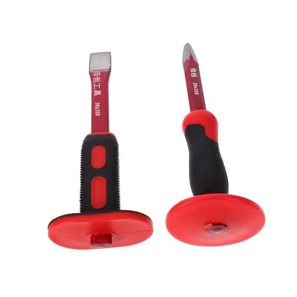 示されているように/25X9.8cm/1・Size:25X9.8cm・便利な2本セット平頭チゼルと尖頭チゼルがセットになっており、家庭でのdiy作業に最適・多用途 石工ツールクロムバナジウム鋼材を採用、高硬度、割れにくい、表面コーティングプ...