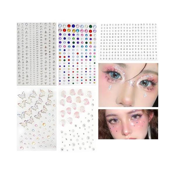 独特なデザイン多種多様なデザインのラインストーンが各種用意されており、異なる形状、サイズ、色のキラキラシールが組み合わされています（マーメイドメイク+ファンキーしずく+蝶+ミックス+ドリル）。・はがして貼るだけ簡単このラインストーンは、あら...