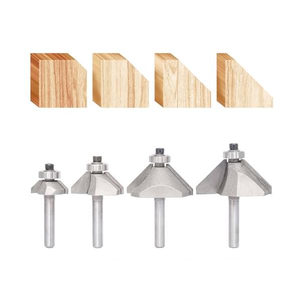 45度角面ビット 4本セット-/-/JPAK-XJD6M04G・Style:45度角面ビット 4本セット・パッケージ個数:1・角面ビット仕様 軸径：6mm。刃の長：6.35mm、12.7mm、19mm、22mm。角度：45度。・超硬合金製刃...