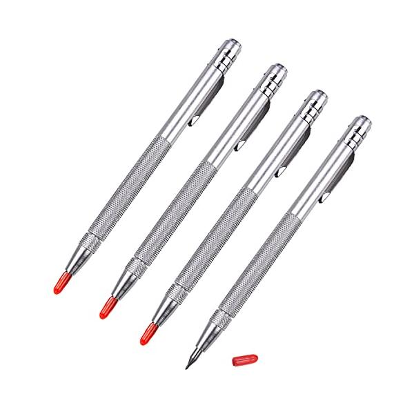 パッケージ個数:4・用途:金属材料の表面を引っかいて傷をつけて線を引き、その線を目印に加工するための道具。一般鋼材、焼入品、ガラス等のケガキ作業やマーキングに；ガラス、セラミック、タイル、石、金属の表面にテキストやパターンを刻印できます。（...