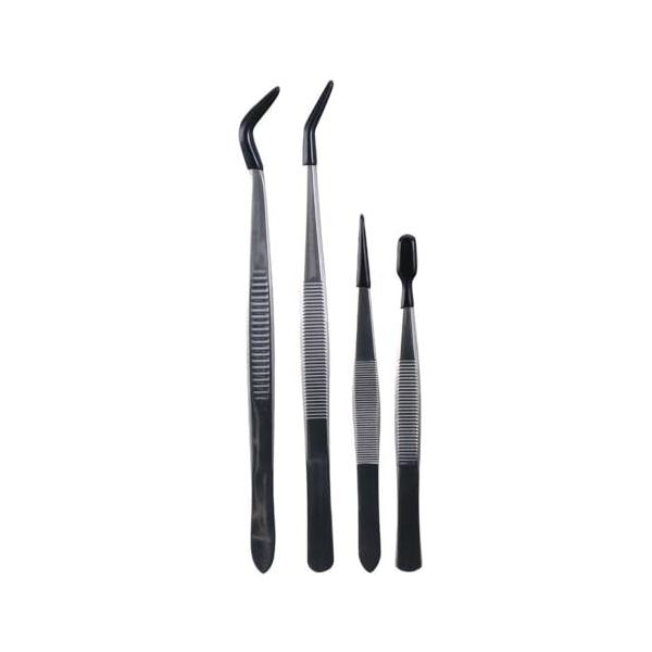 ゴムでコーティングされた先端: ゴムでコーティングされた平らな先端を備えたこれらのステンレス鋼ピンセットは、損傷を与えることなく、小さな不規則な形状のアイテムをしっかりと配置するためのものです。・優れた保護: ピンセットの先端には耐久性のあ...