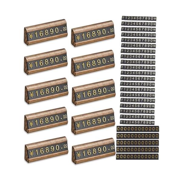 金文字/台座10個，5枚数字0セット/幅6.5cm x 高さ2.5cm/-・Color:金文字/台座10個，5枚数字0セット・???セット内容：(1)、木製プライスカード設置台 × 10個、(2)、プライス数字プレート （￥・1・2・3・4...