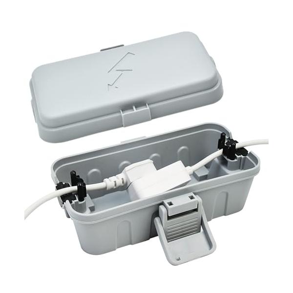 インダストリアルグレー/-/HS002・Color:グレー・屋外・屋内の配線接続を効果的に保護。小さなサイズ（20x10x8cm）と2つのケーブルポートで、プラグ、延長コードコネクタ、タイマー、延長コード、クリスマスライト、ガーデンライトを...