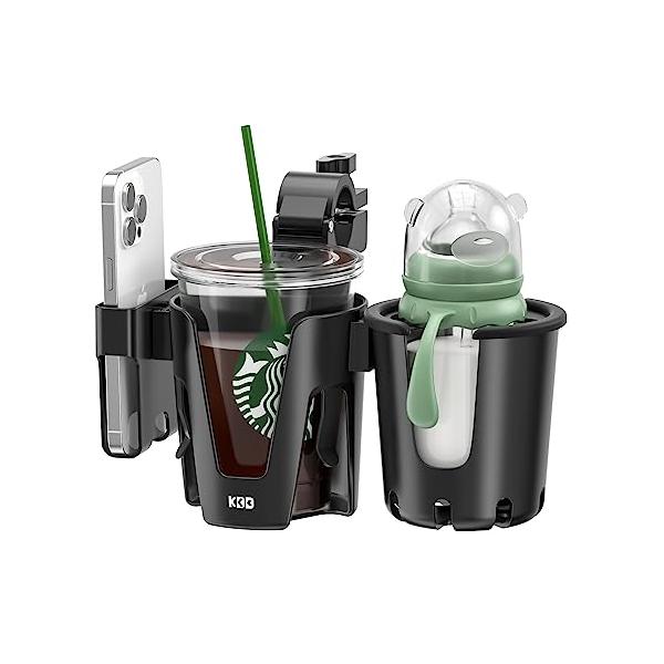 ブラック/くろい/KDD-708N・Size:くろい・3 in 1ベビーカーカップホルダー-このベビーカーカップホルダーは、容量の異なる2つのカップホルダーと側面に1つ携帯電話ホルダーを提供しています。ボトルカップホルダーは取り外し可能な設...