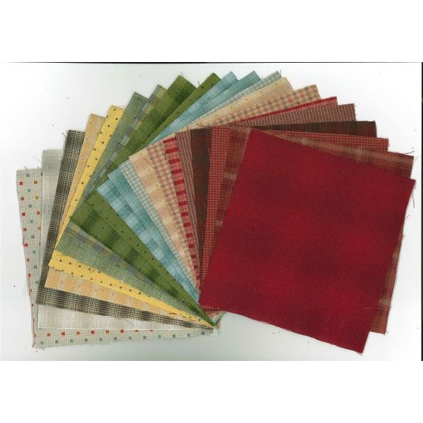 ショップでも大人気の先染め布のセット商品です。20枚セット（1枚のサイズ　16cm X 17cm）商品の画像はイメージで、常に新しい布をコーディネートしています。（2点まで最安送料250円、代引き不可）・素材： 綿100%・原産国：日本
